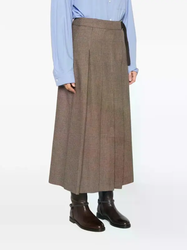 P.a.r.o.s.h Riley Houndstooth-pattern Midi Pleated Skirt - Brown