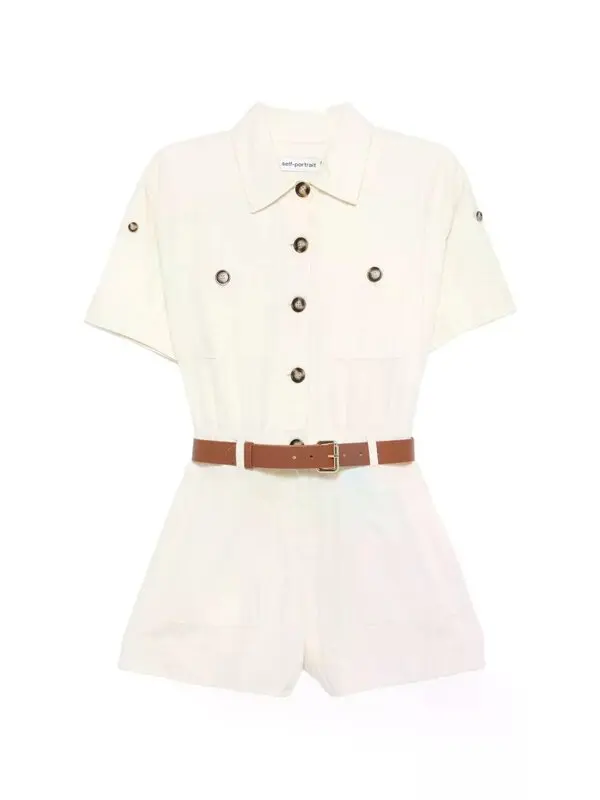 SELF-PORTRAIT Short-sleeve Denim Playsuit - Neutrals