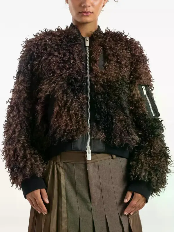 Sacai Faux-fur Panelled Jacket - Brown