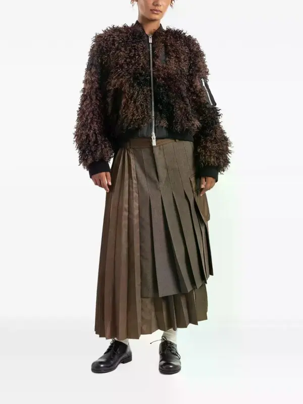 Sacai Faux-fur Panelled Jacket - Brown