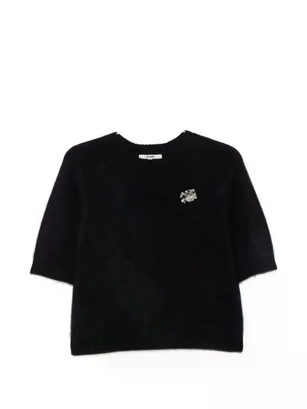 Maje Embellished Short-sleeve Sweater - Black