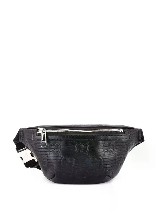 Gucci Gg Embossed Perforated Leather Belt Bag - Black