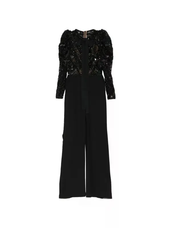 Elie Saab Beaded Juliet-sleeve Jumpsuit - Black