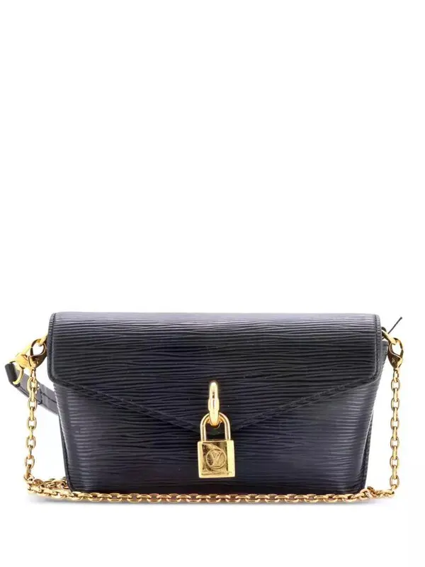 LOUIS VUITTON Padlock On Strap Handbag Epi Leather Cross Body Bag - Black
