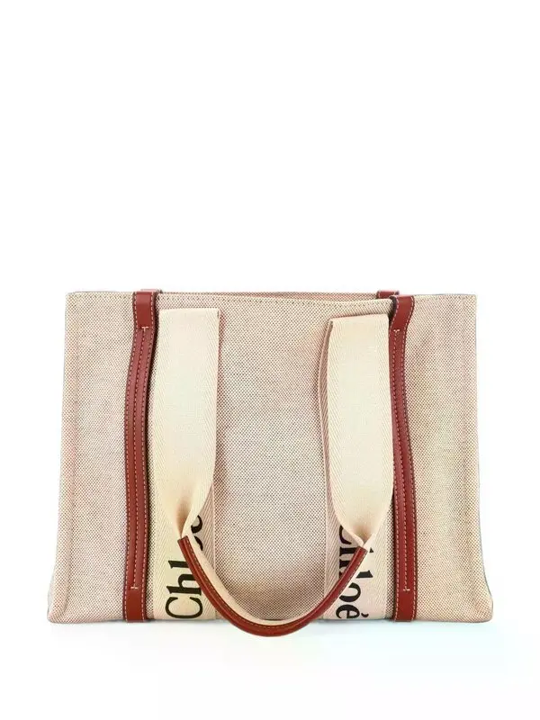 Chloé Woody Canvas With Leather Medium Tote Bag - Neutrals