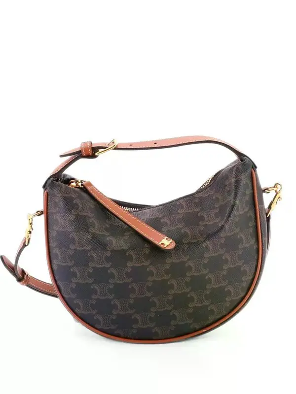 Celine Lulu Bag Triomphe Coated Canvas Teen Hobo Bag - Brown