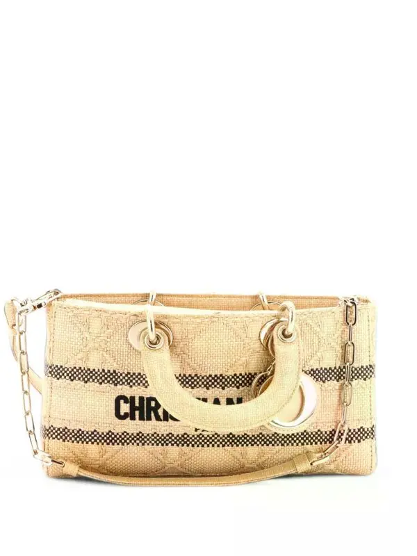 Dior Lady D-joy Bag Cannage Embroidered Raffia Medium Tote Bag - Black