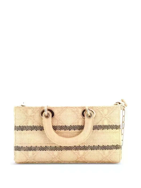 Dior Lady D-joy Bag Cannage Embroidered Raffia Medium Tote Bag - Black