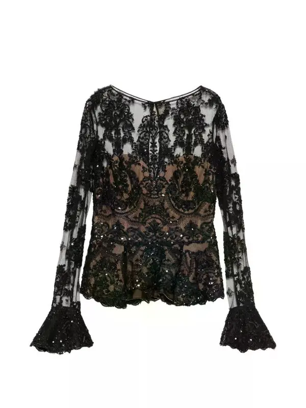 Zuhair Murad Lace-embellished Peplum Top - Black