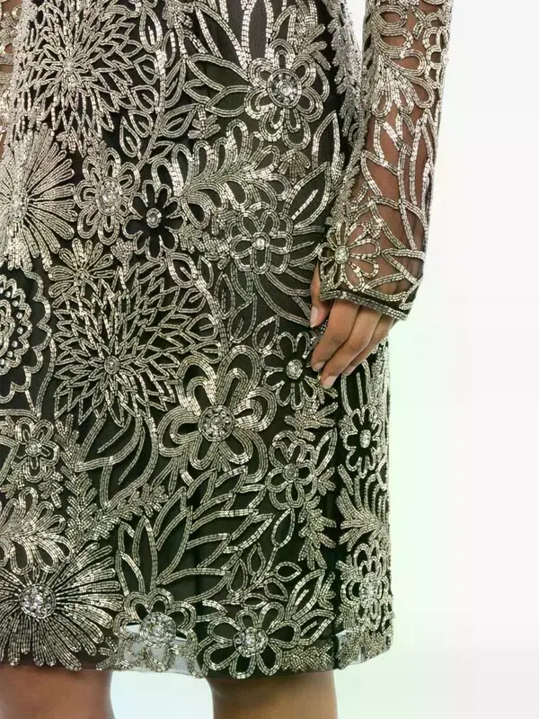 Naeem Khan Floral-beaded V-neck Dress