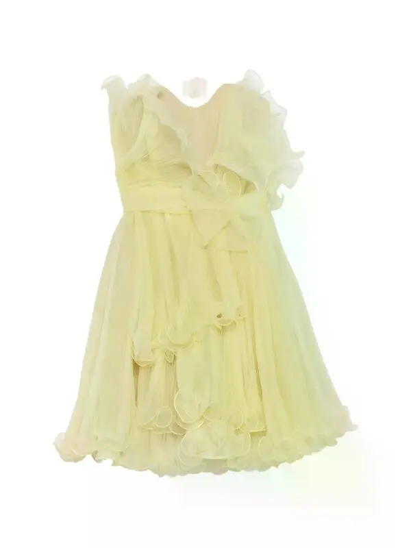 Marchesa Strapless Pleated Dress
