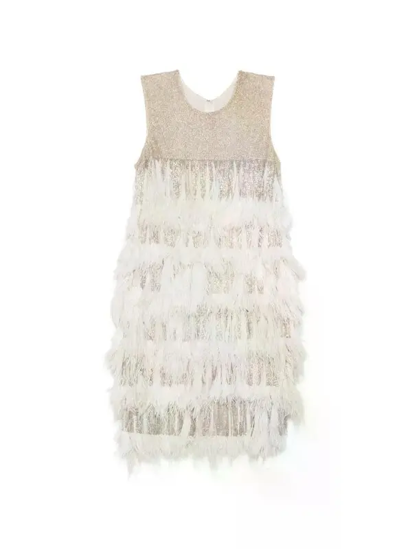 Naeem Khan Feather-trim Dress - Neutrals