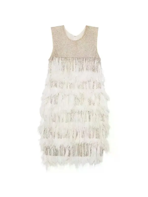 Naeem Khan Feather-trim Dress - Neutrals