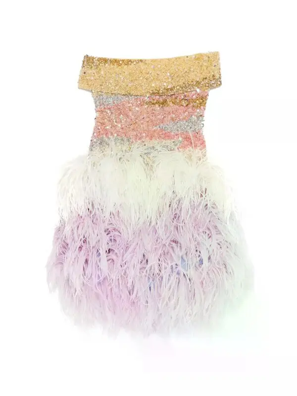 GEORGES HOBEIKA Embellished Feather-skirt Dress - Purple