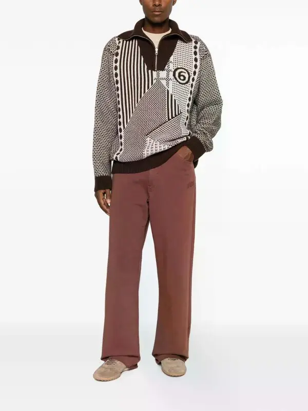 MAISON MARGIELA Logo-embroidered Wide-leg Trousers - Brown