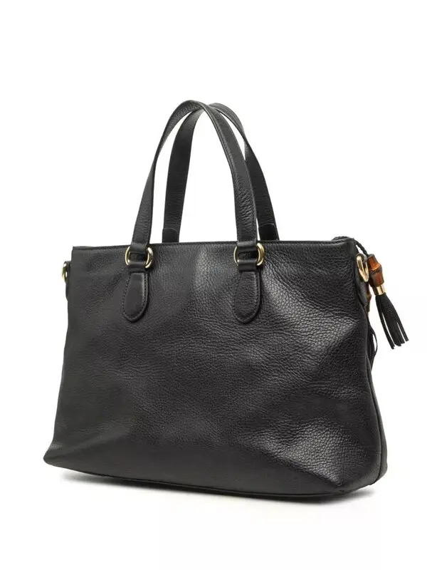 Gucci Calfskin Bamboo Tassel Satchel - Black