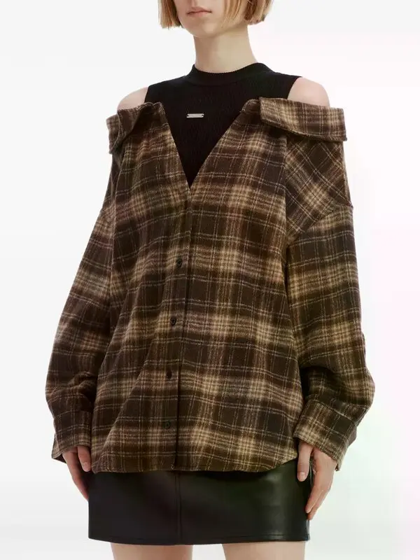 MUSIUM DIV. Checked Cold-shoulder Shirt