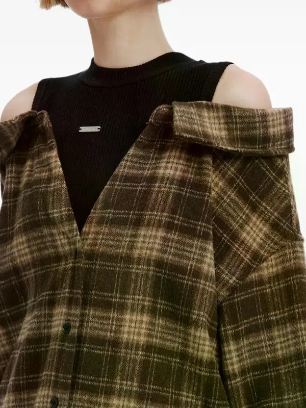 MUSIUM DIV. Checked Cold-shoulder Shirt