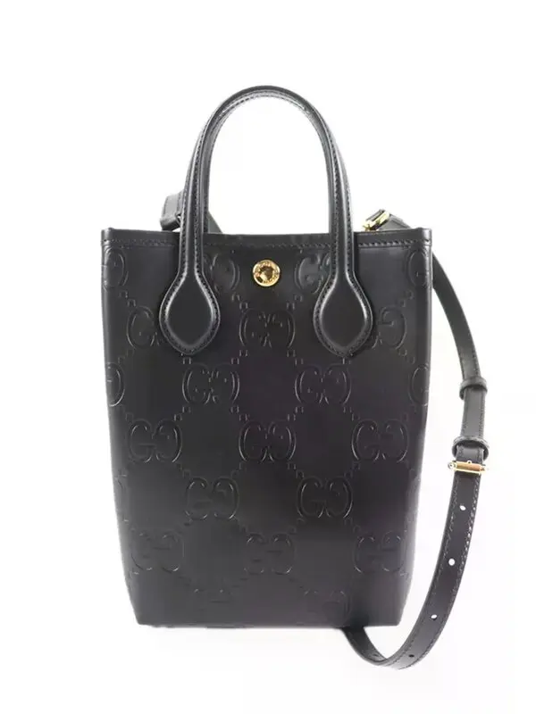 Gucci 2000-2015 Super Mini Gg Debossed Calfskin Satchel - Black