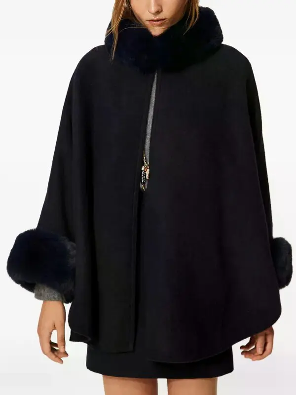 TWINSET Wool Poncho With Synthetic Fur