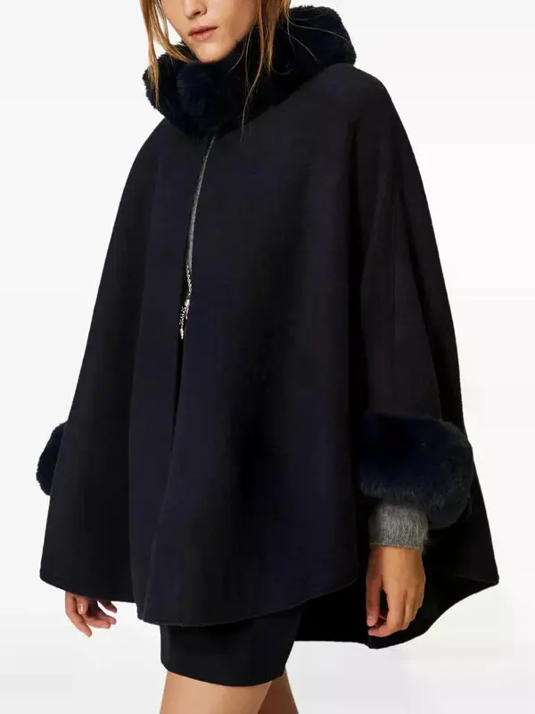 TWINSET Wool Poncho With Synthetic Fur