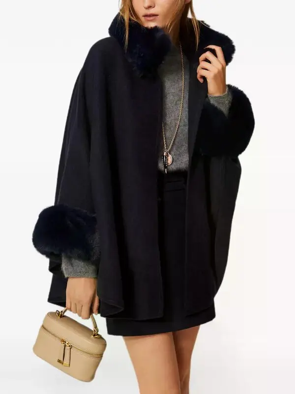 TWINSET Wool Poncho With Synthetic Fur