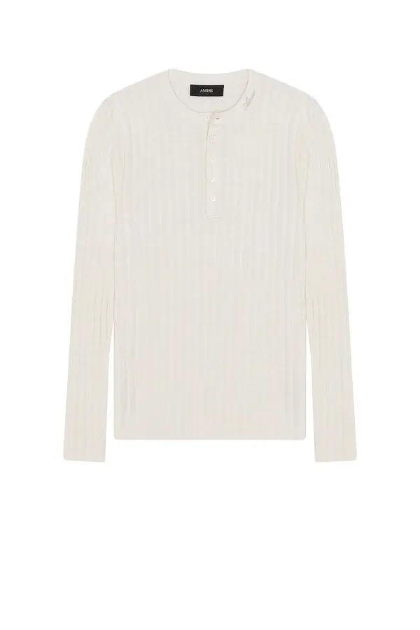 Amiri Script Knit Henley In White - Alabaster