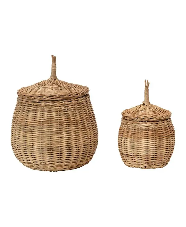 OLIVE GROVE Hand-woven Wicker Basket Storage With Lids, Set Of 2