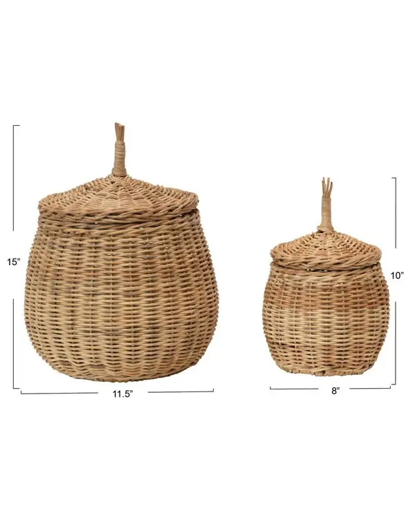 OLIVE GROVE Hand-woven Wicker Basket Storage With Lids, Set Of 2