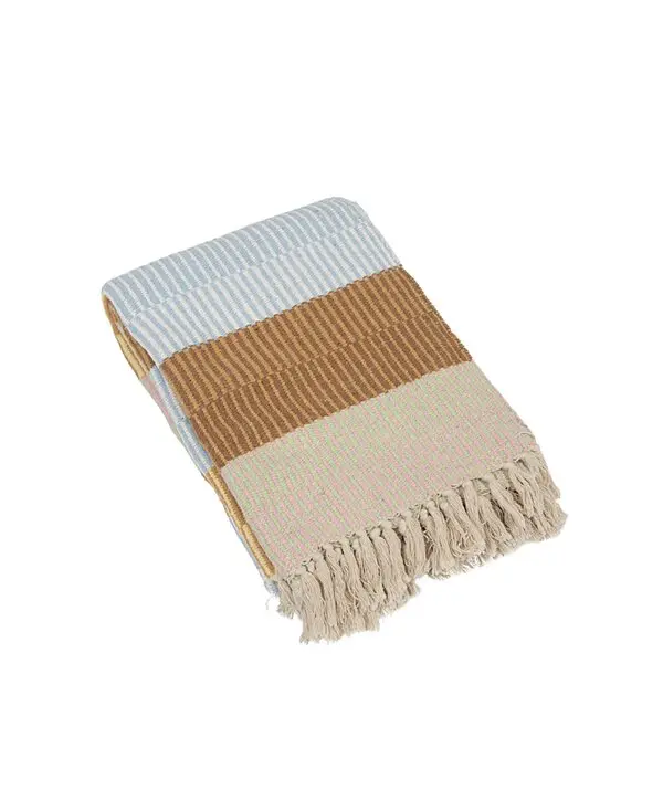 OLIVE GROVE Woven Reclaimed Cotton Blend Throw With Stripes And Fringe