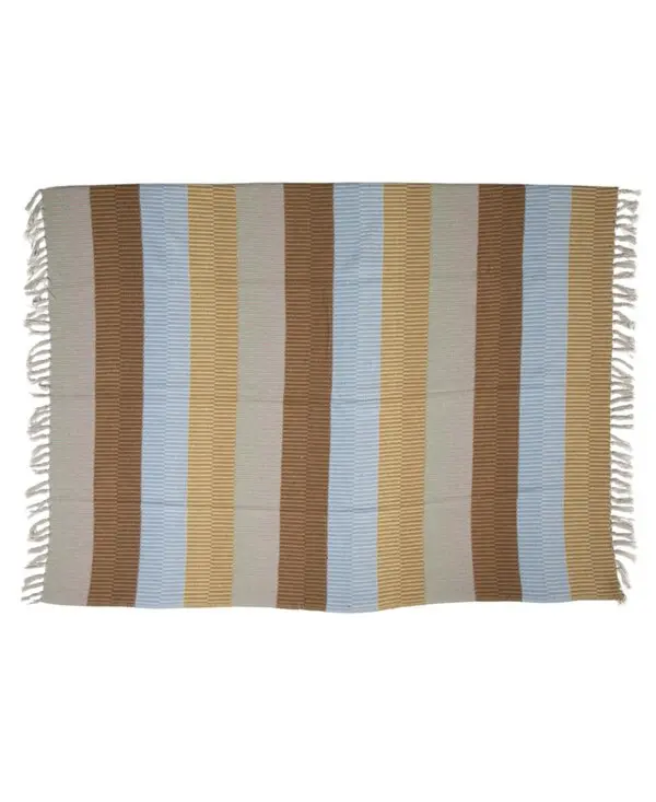 OLIVE GROVE Woven Reclaimed Cotton Blend Throw With Stripes And Fringe