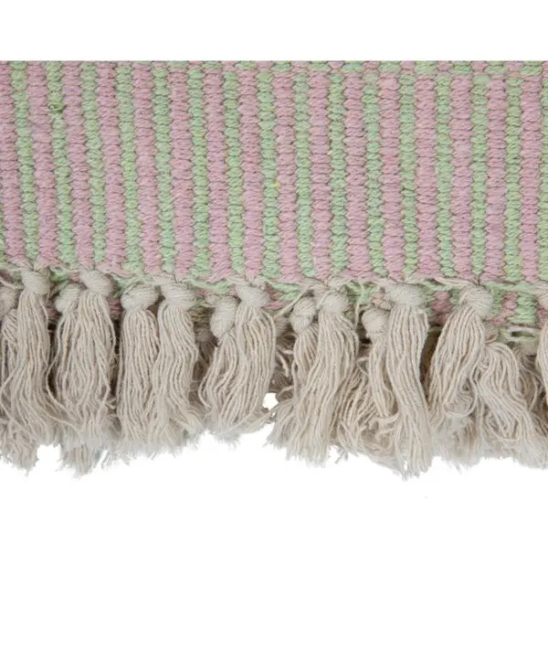 OLIVE GROVE Woven Reclaimed Cotton Blend Throw With Stripes And Fringe