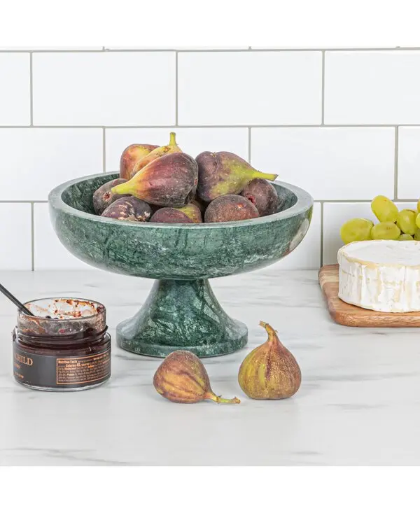 OLIVE GROVE Marble Footed Pedestal Bowl - Green