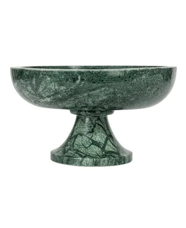 OLIVE GROVE Marble Footed Pedestal Bowl - Green