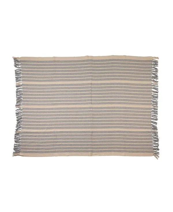 OLIVE GROVE Woven Cotton Blend Throw With Stripes And Fringe