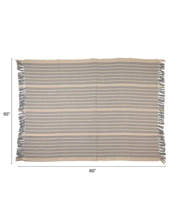 OLIVE GROVE Woven Cotton Blend Throw With Stripes And Fringe