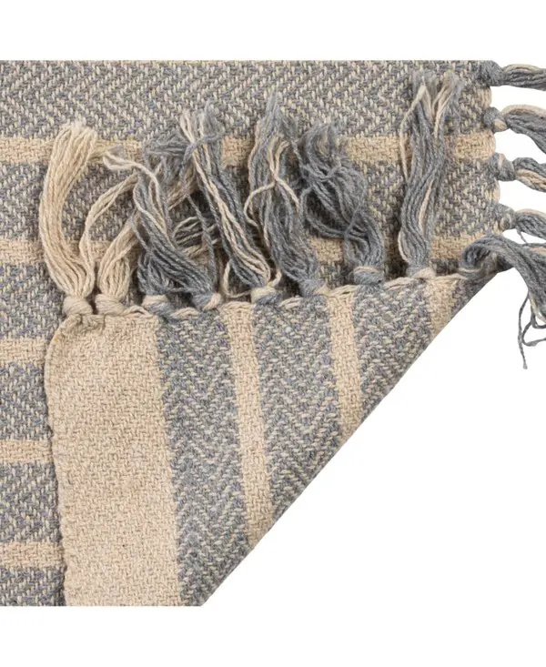 OLIVE GROVE Woven Cotton Blend Throw With Stripes And Fringe