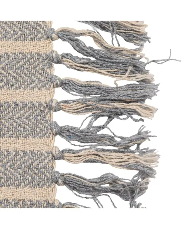 OLIVE GROVE Woven Cotton Blend Throw With Stripes And Fringe