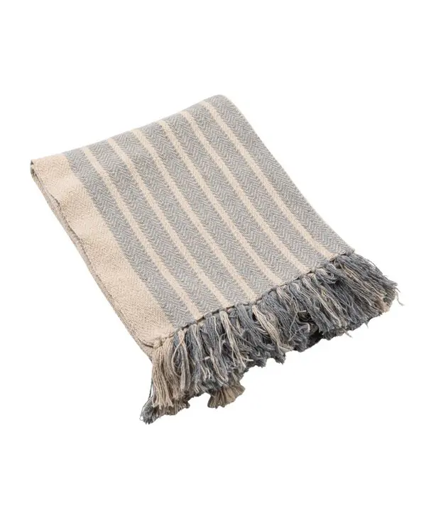 OLIVE GROVE Woven Cotton Blend Throw With Stripes And Fringe