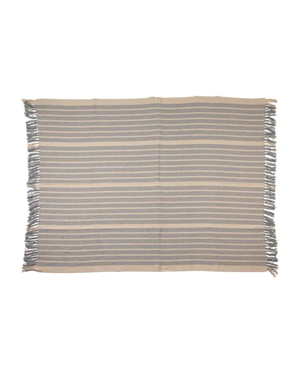 OLIVE GROVE Woven Cotton Blend Throw With Stripes And Fringe