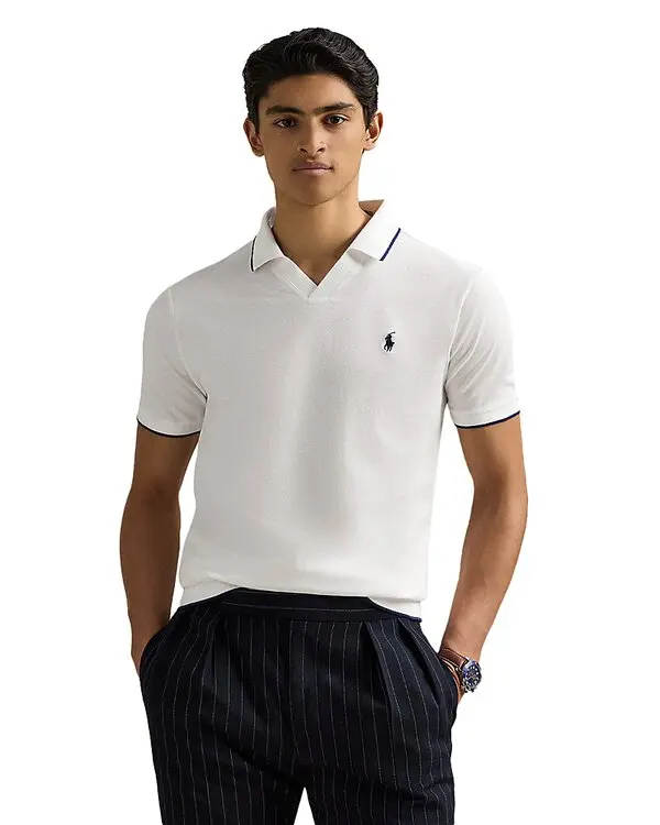Polo Ralph Lauren Short Sleeve Tonal Jacquard Mesh Polo Shirt - White