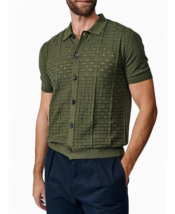 Aubin Manor Textured Button Through Polo - Khaki