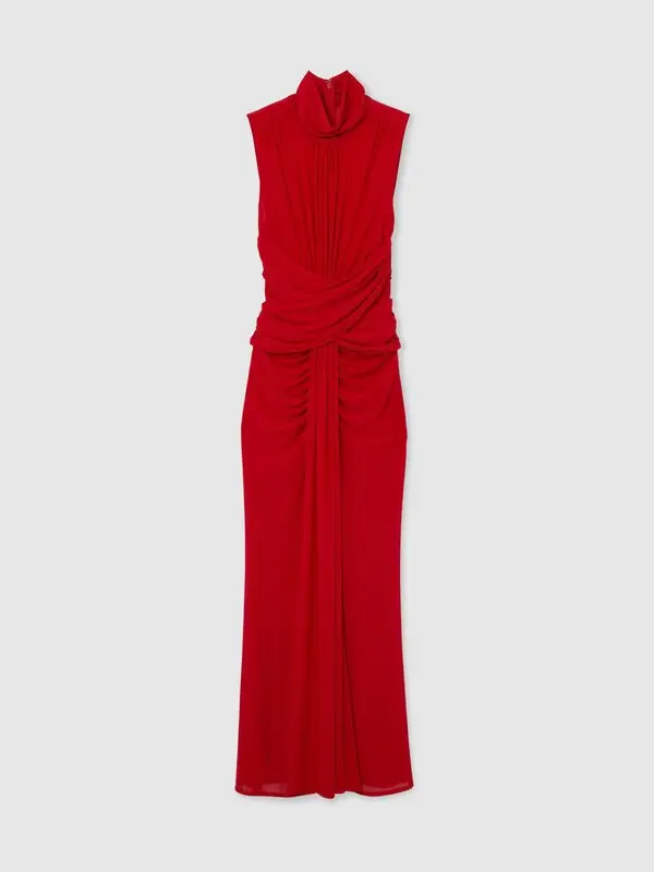 REISS Starla Petite Sheer Ruched Sleeveless Maxi Dress