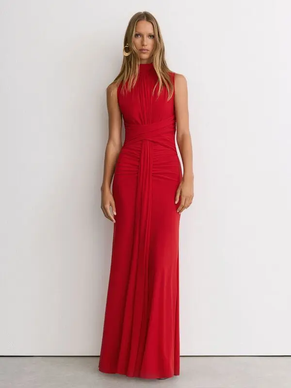 REISS Starla Petite Sheer Ruched Sleeveless Maxi Dress