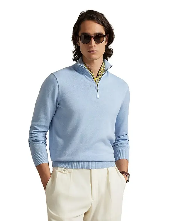 Polo Ralph Lauren Cotton Quarter Zip Mock Neck Sweater - Blue