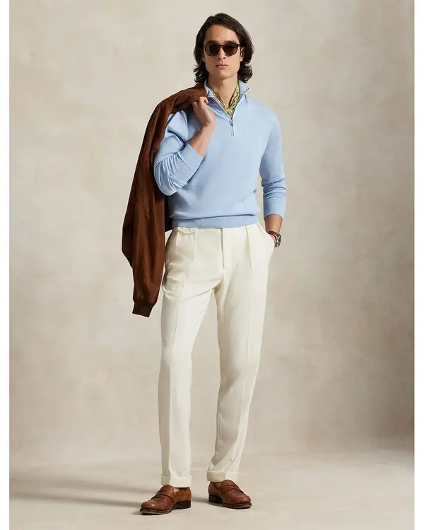 Polo Ralph Lauren Cotton Quarter Zip Mock Neck Sweater - Blue