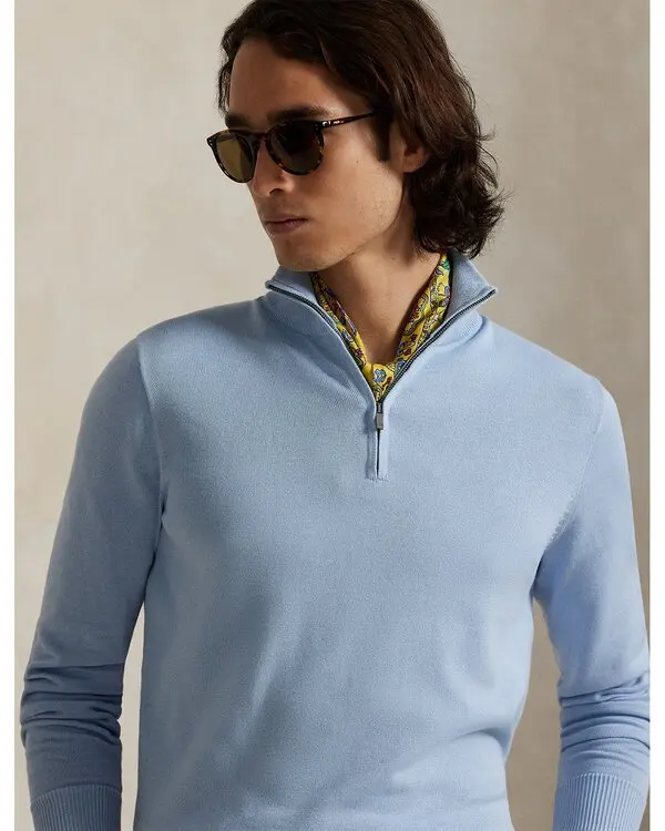 Polo Ralph Lauren Cotton Quarter Zip Mock Neck Sweater - Blue