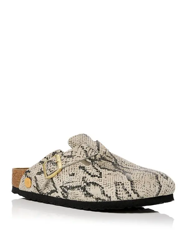 BIRKENSTOCK Boston Printed Suede Clogs - Oyster