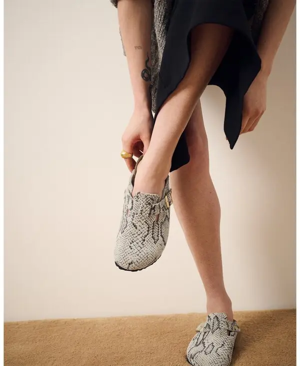BIRKENSTOCK Boston Printed Suede Clogs - Oyster