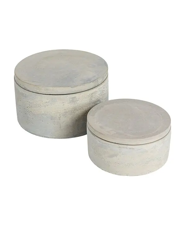 OLIVE GROVE Round Decorative Cement Storage With Lids, Set Of 2 - Grey